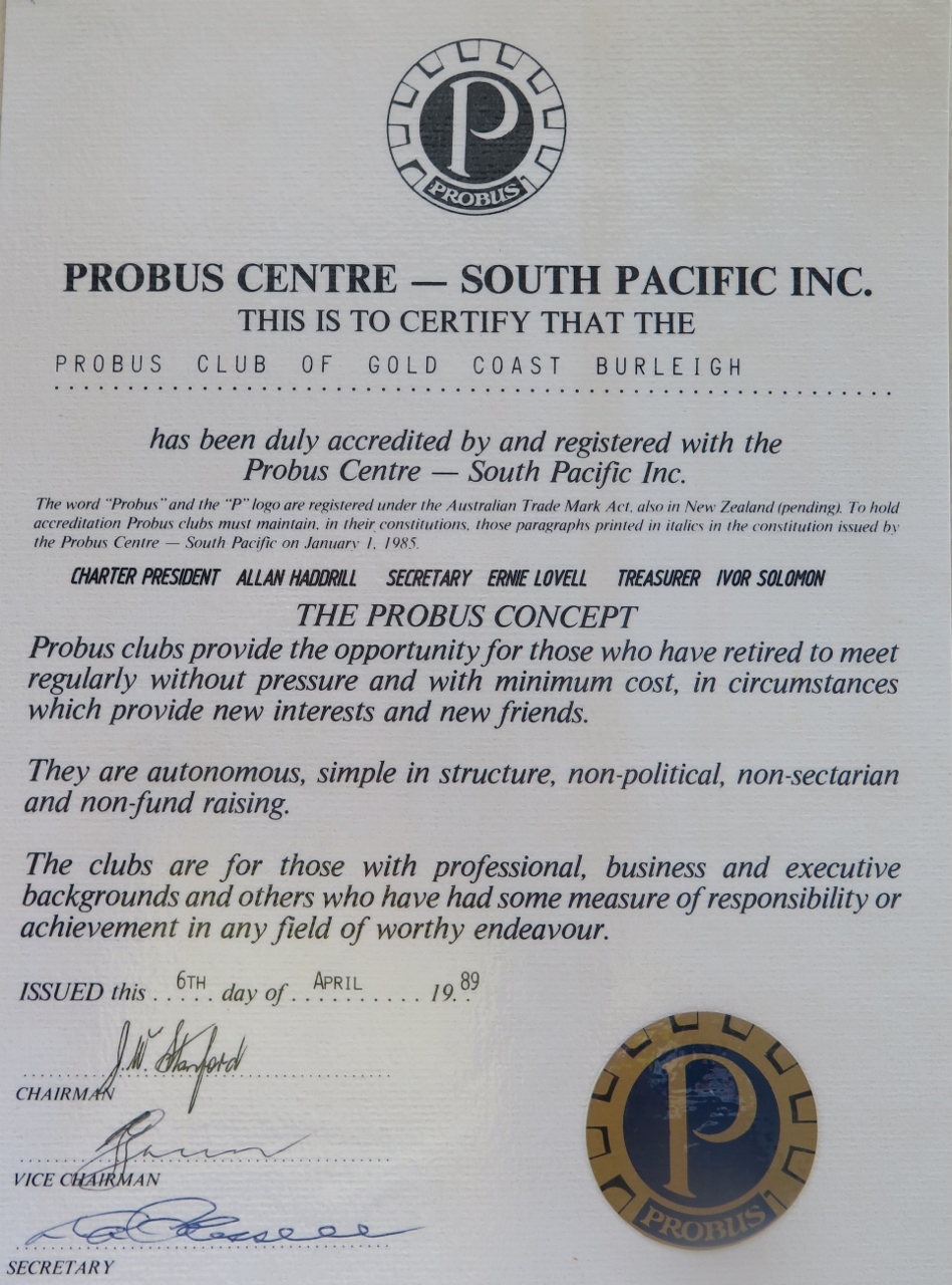 History | PROBUS CLUB OF BURLEIGH WATERS INC